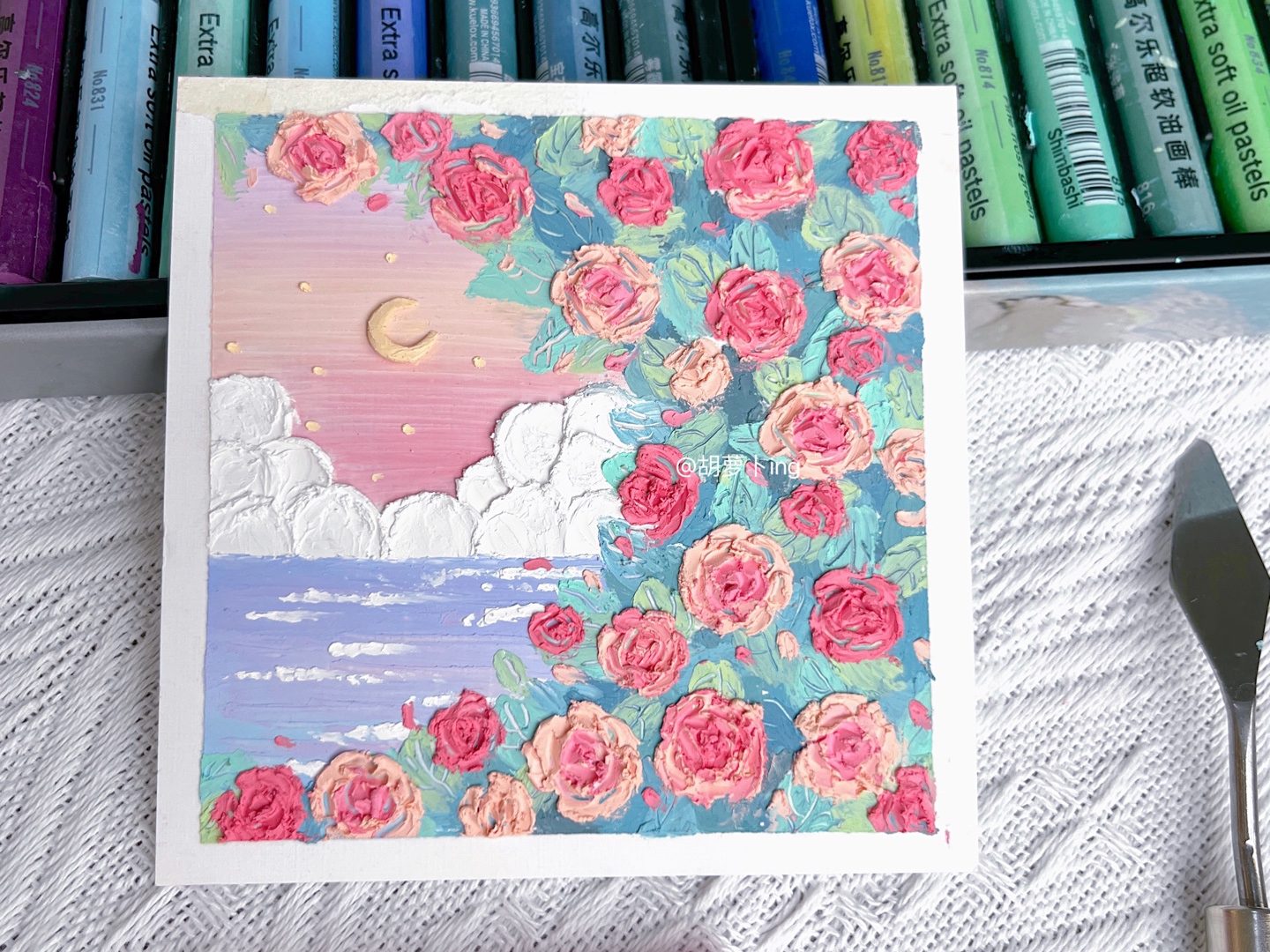 油画棒新手教程|粉紫色海玫瑰花～|不要太浪漫呀～