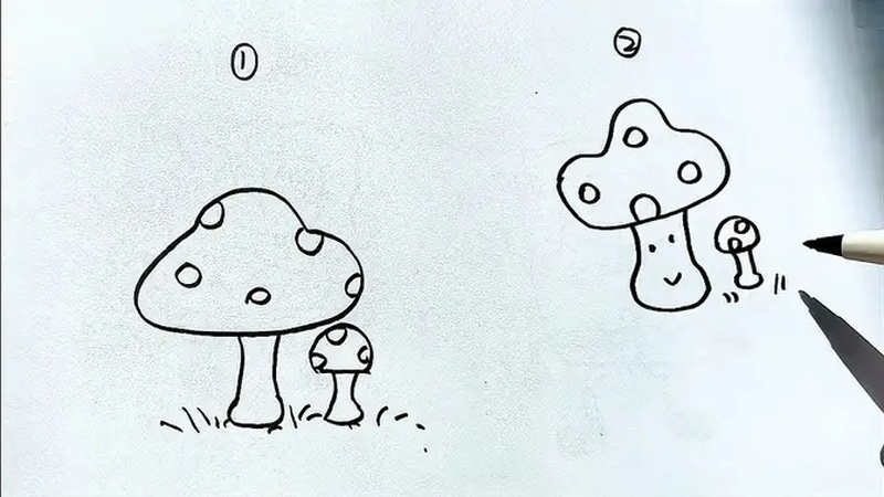 画一个可爱的蘑菇,创意简笔画