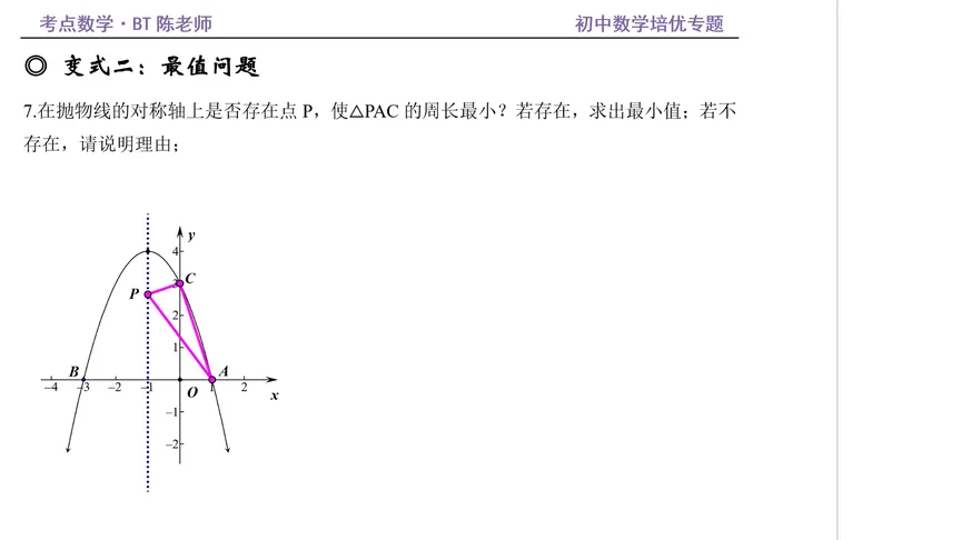 二次函数专题提升40集,第7集上线:巧用模型求周长最小值。