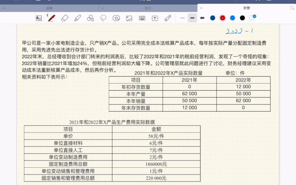 CPA———财管 22年真题 完全vs变动成本法