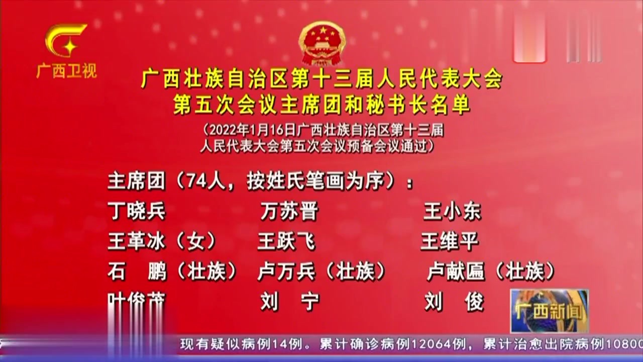 广西第十三届人民代表大会第五次会议主席团和秘书.