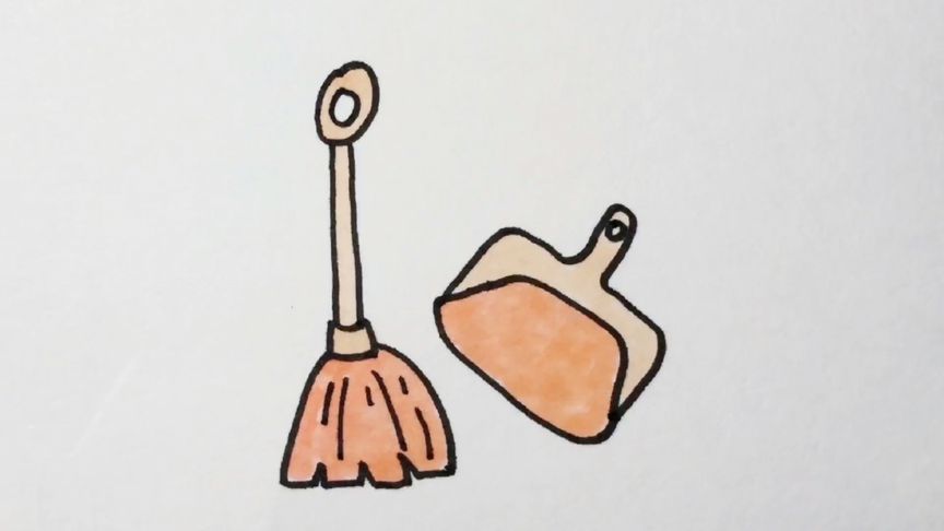 一起来画简笔画 簸箕和扫帚 家里的用品我们都学着画