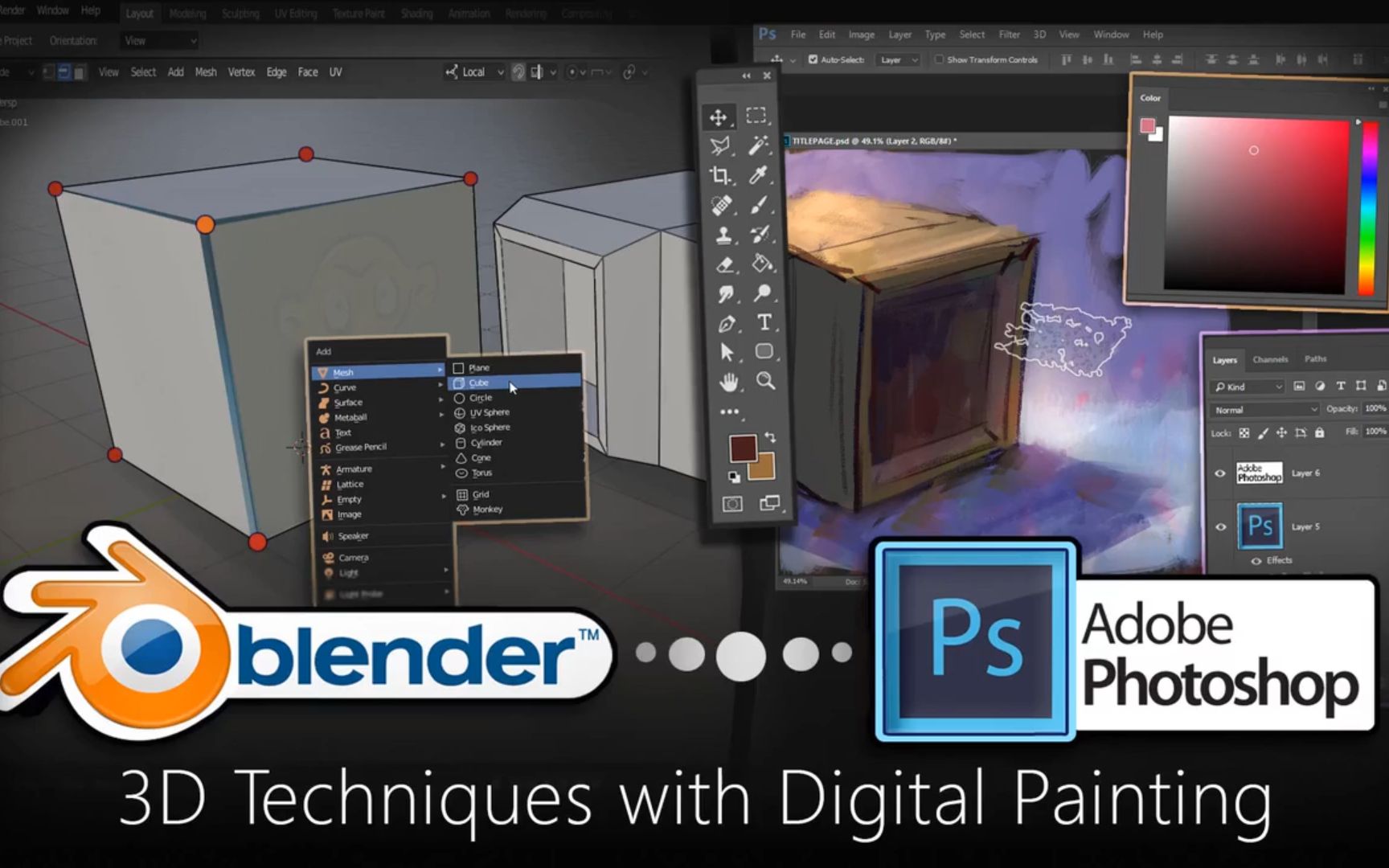 Blender中3D技术与2D数字绘画结合工作流程视频教程
