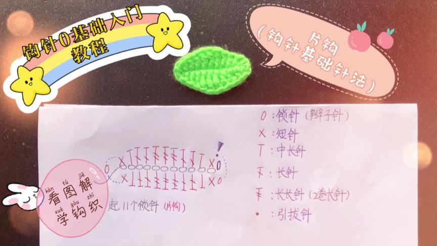钩针编织入门基础教学(新手小白)学会看图解(慢动作针法演示)