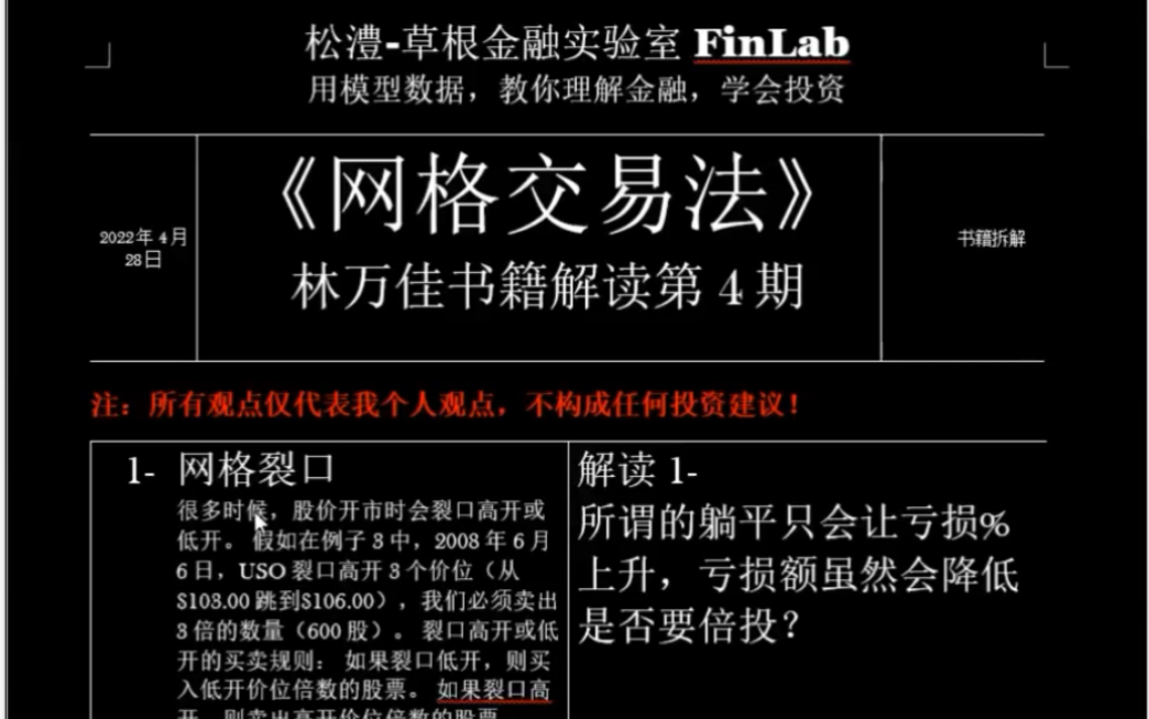 林万佳的ߓ�《网格交易法》解读第4期解读三个内容:ߑ�网格交易中...