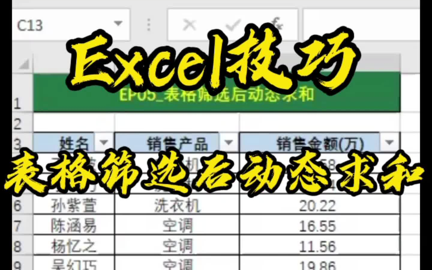 Excel技巧_表格筛选后动态求和