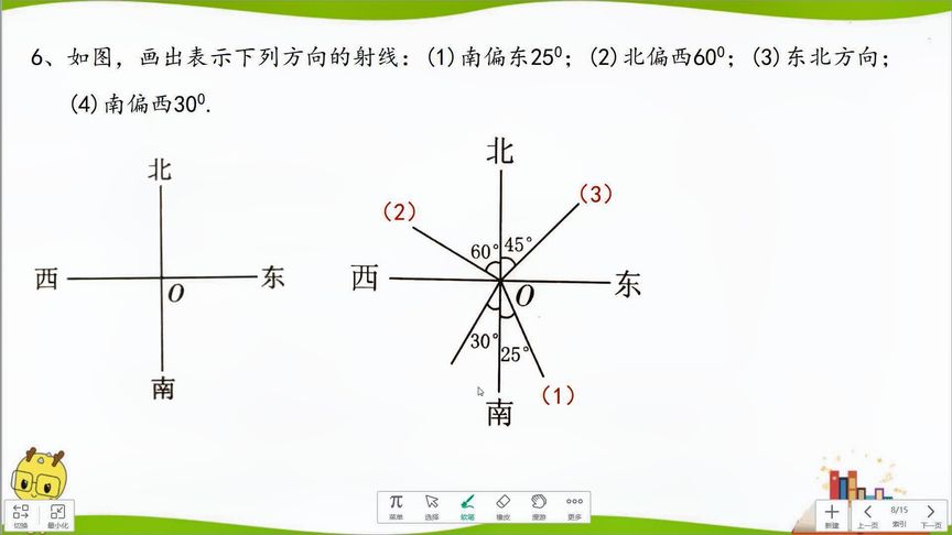 初中七年级数学上册第4单元第11课 方位角练习讲解(2)