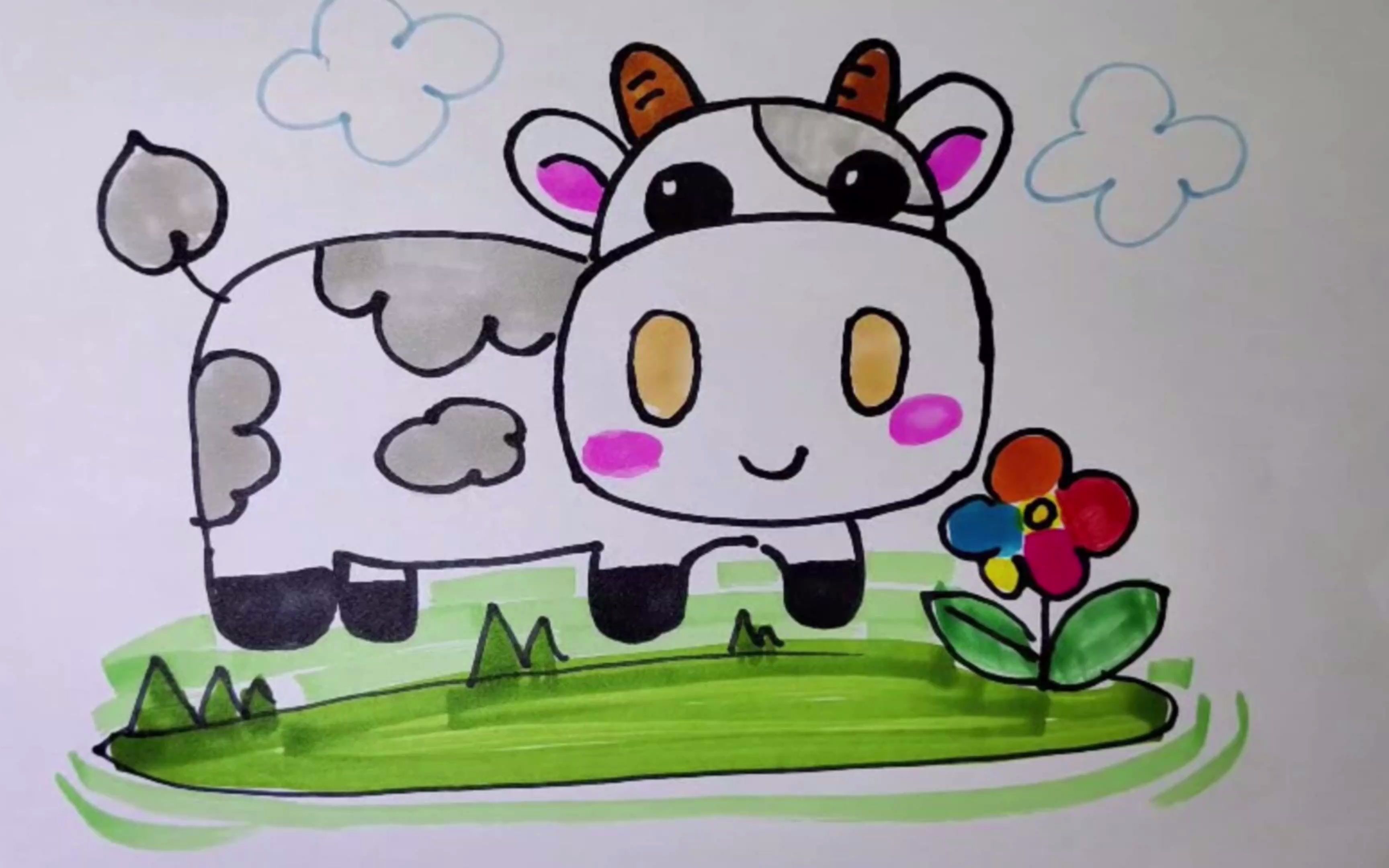 小奶牛,1000个萌萌哒可爱简笔画大全,儿童启蒙绘画