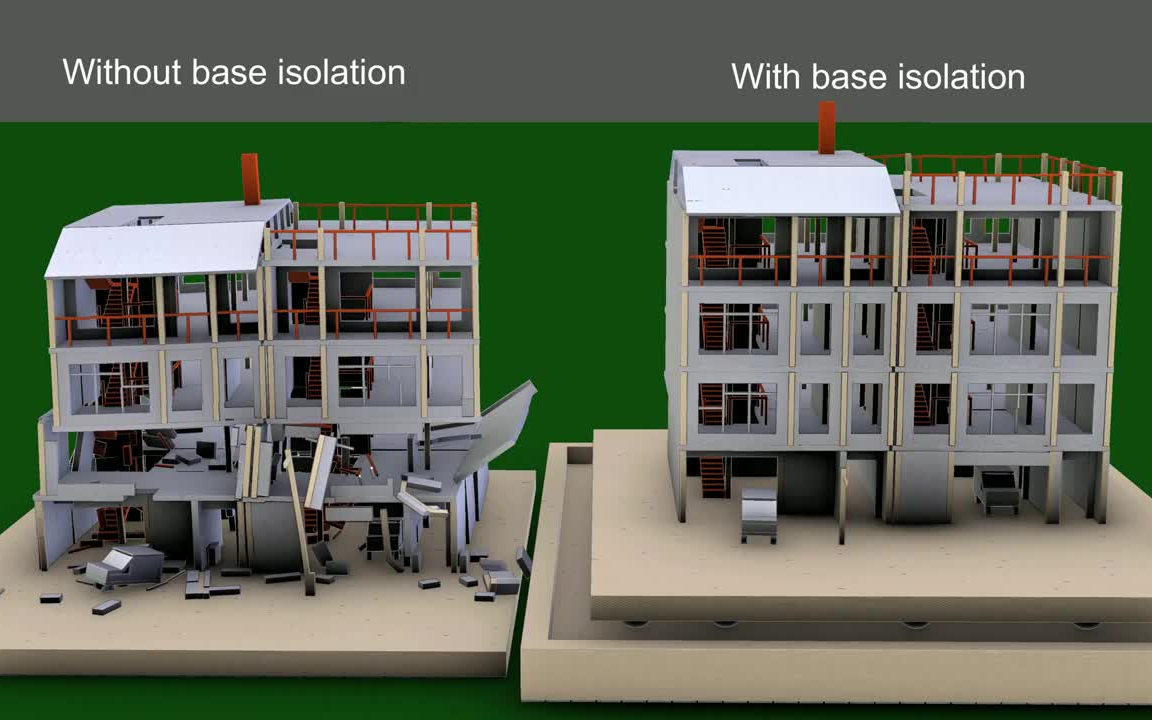 【建筑灾害模拟】基础隔震如何在地震中保护建筑 (作者:EarthquakeSim)