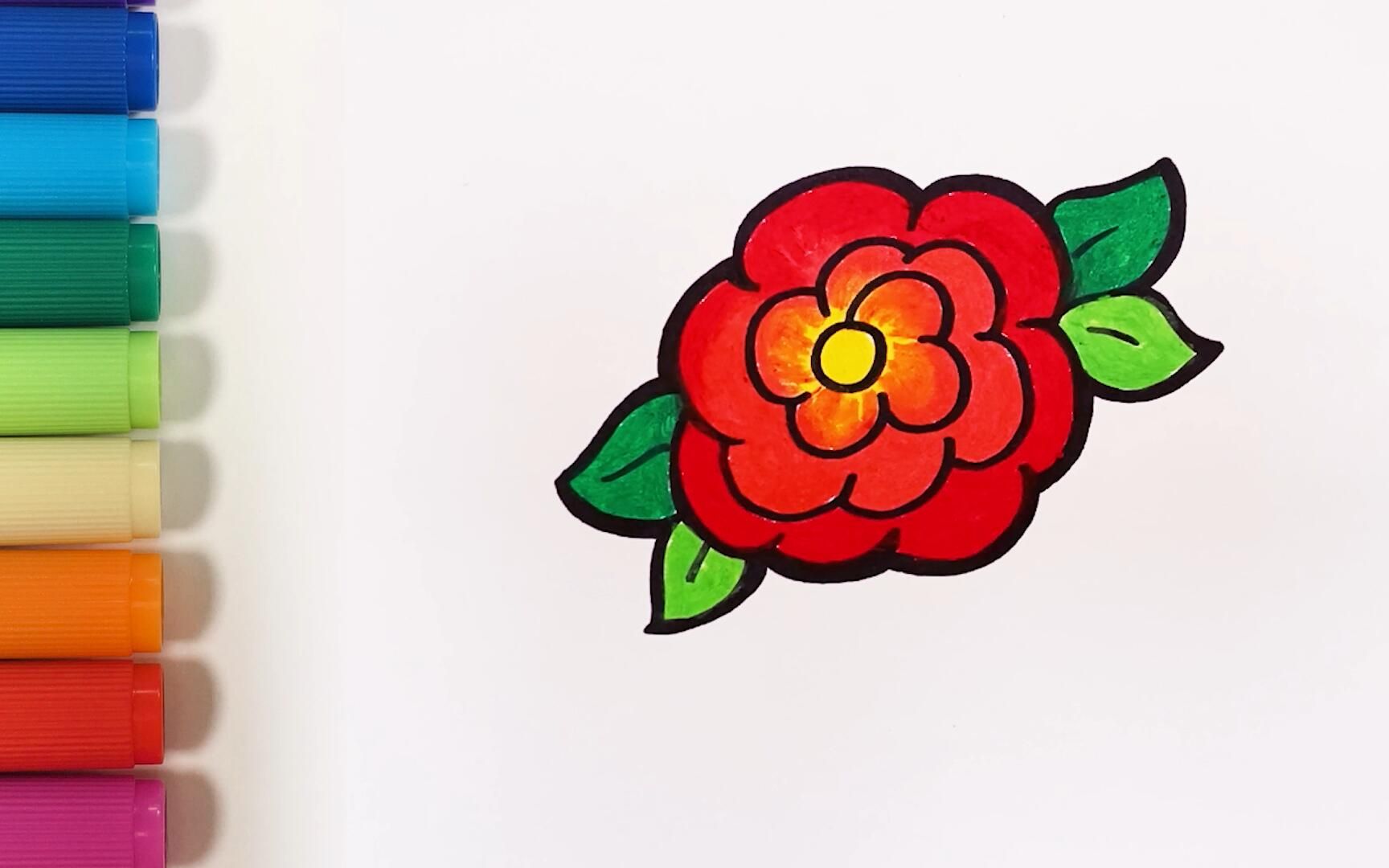 儿歌多多儿童简笔画,山茶花,妈妈陪宝宝画简单漂亮的山茶花