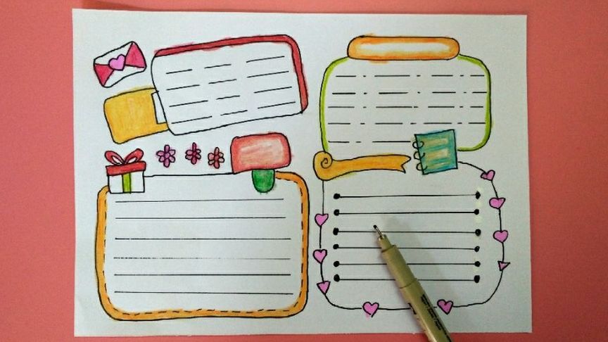 这款小清新手抄报模板常用!跟着我学一下就会,手帐大全视频教程