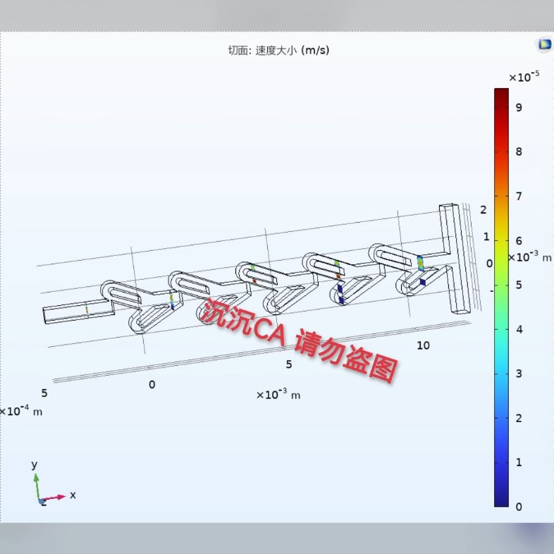 COMSOL基于特斯拉阀结构的微混合器仿真模型。