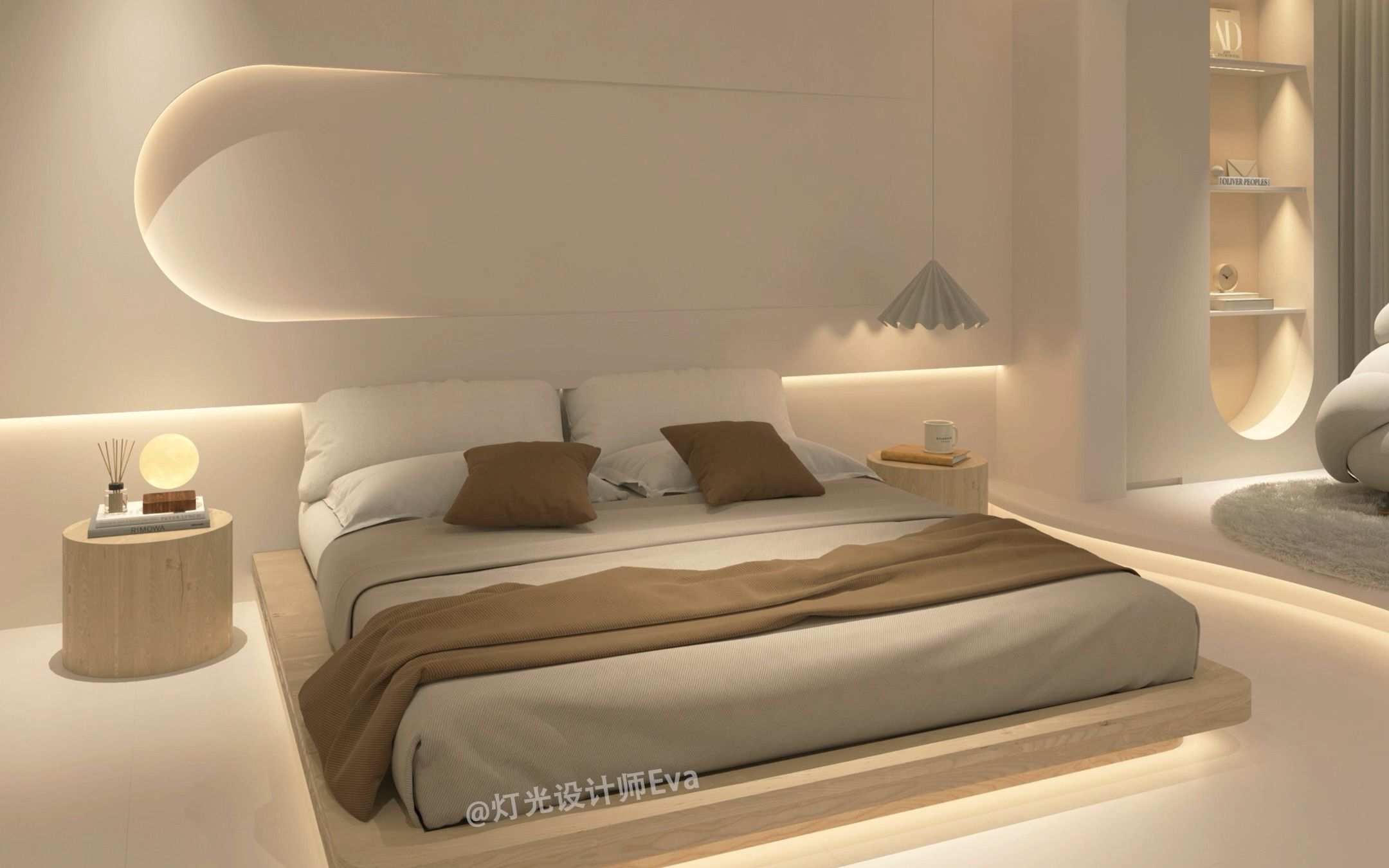 地台床+法式奶油系|高级浪漫无主灯卧室