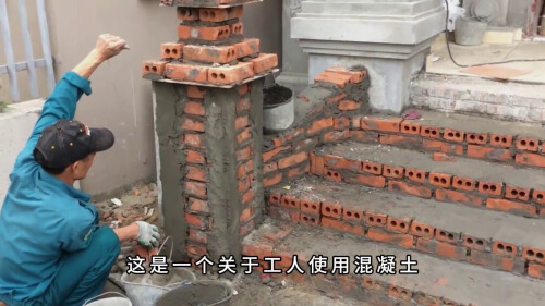 工人用混凝土制造栏杆柱子,水泥砂浆抹灰的施工方法,简单易学