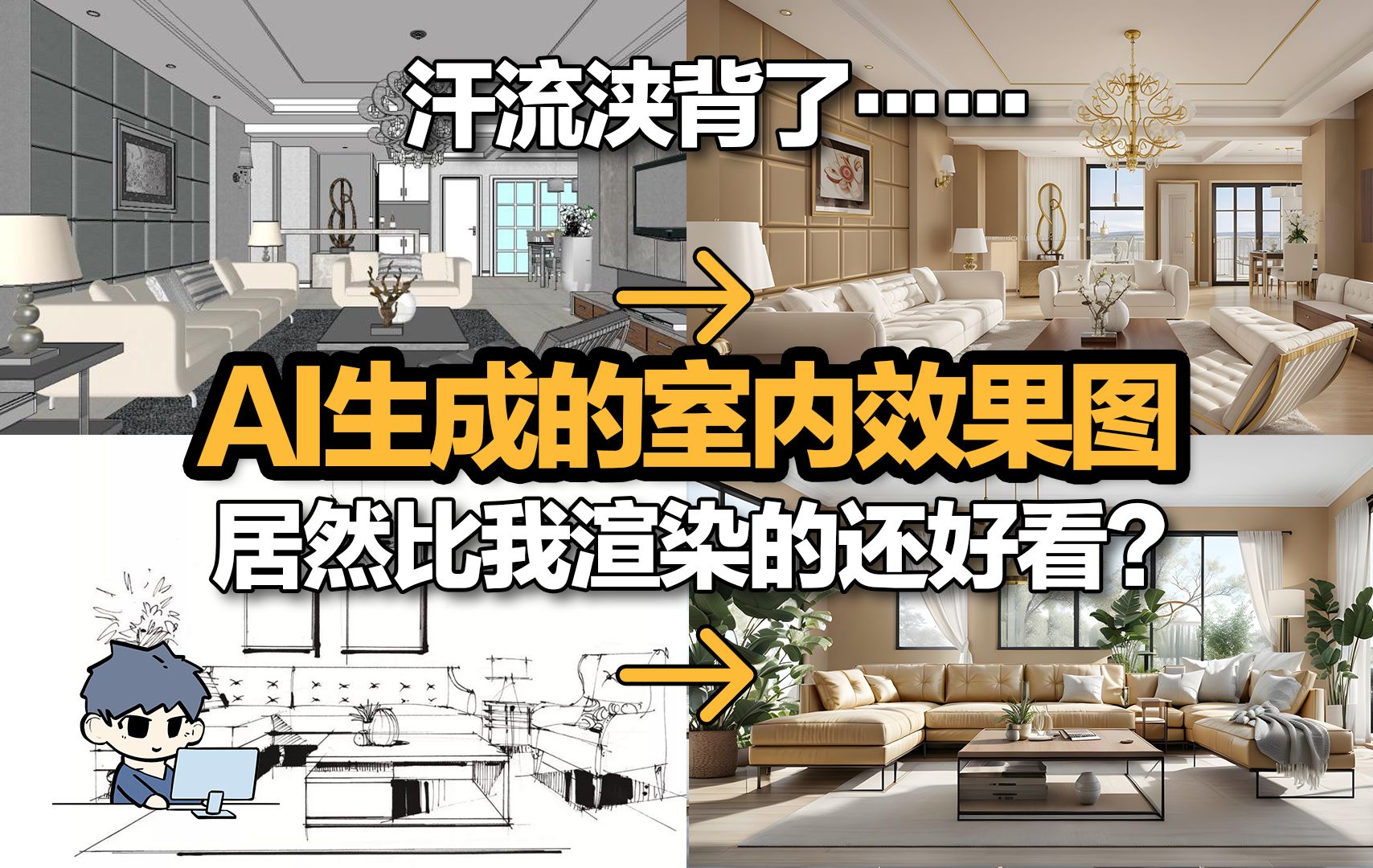 汗流浃背了!AI一键生成室内效果图,居然比我渲染的还好看?
