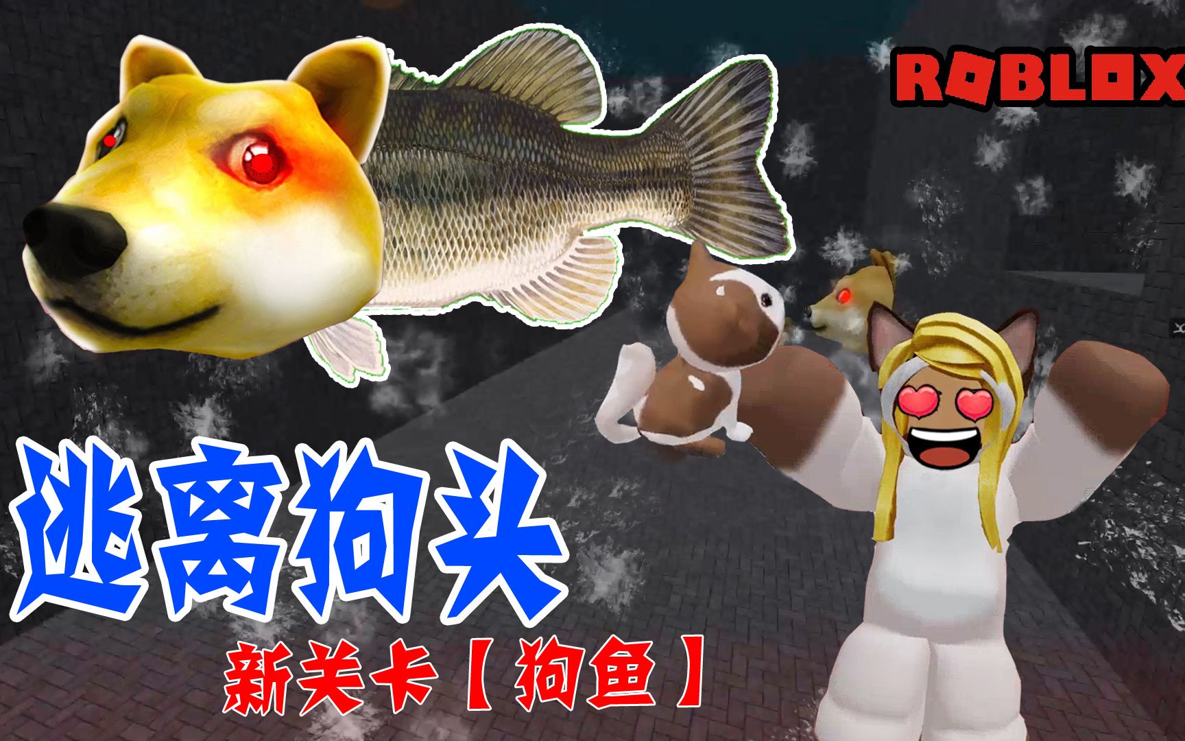 ROBLOX逃离狗头:新关卡,救回第7只小猫,我居然遇到了狗鱼?_单机...