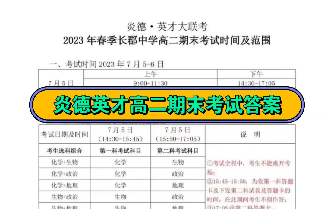 炎德英才大联考2023年春季长郡中学高二期末考试试题及答案汇总