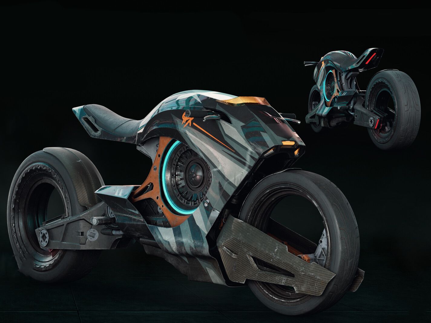 Blender资产!未来派赛博摩托车3D模型,科幻摩托车赛博朋克车辆带4K...