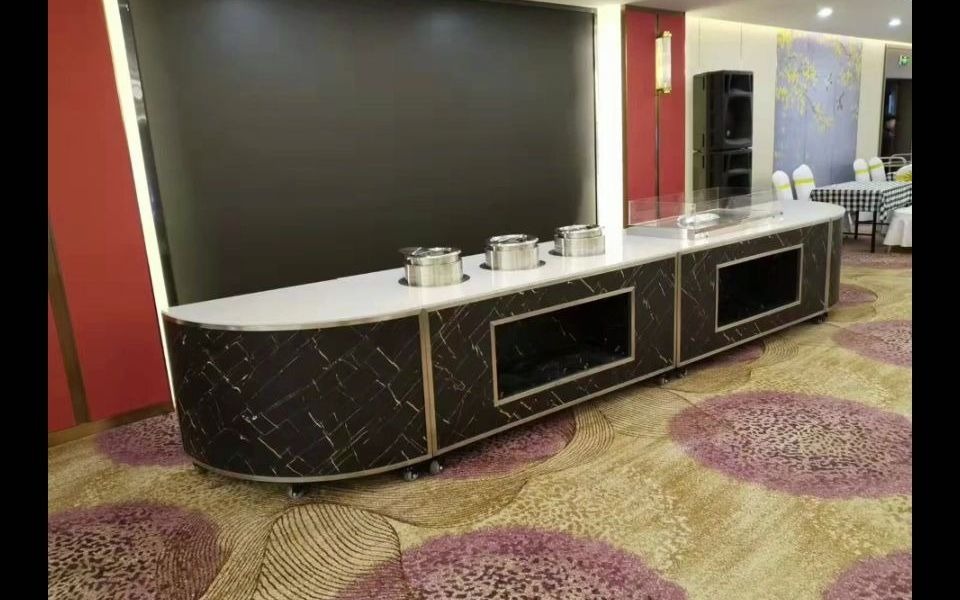 酒店西餐厅移动布菲台_自助餐保温灯加热餐台