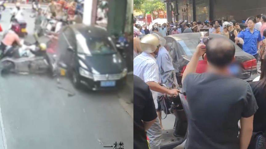 司机倒车失控撞倒多人颤抖下车,目击者:年龄大,疑把油门当刹车