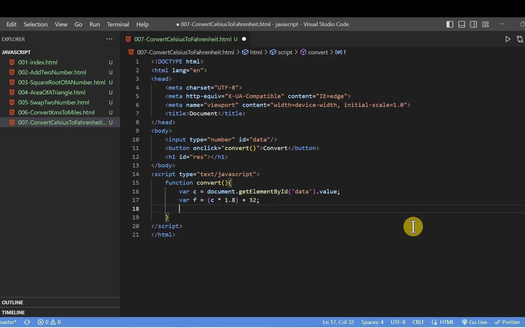 javascript程序摄氏度转换华氏度
