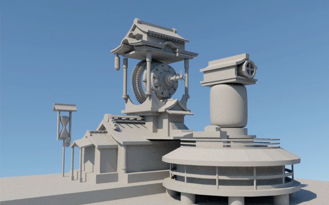 【maya场景建模】古建筑工业化房屋模型制作,布线技巧,灯光渲染