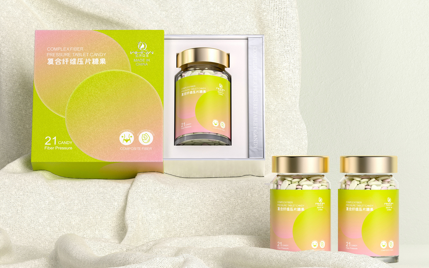 子青C4D教程-复合纤维压片糖果包装C4D建模OC渲染MD布料展UV