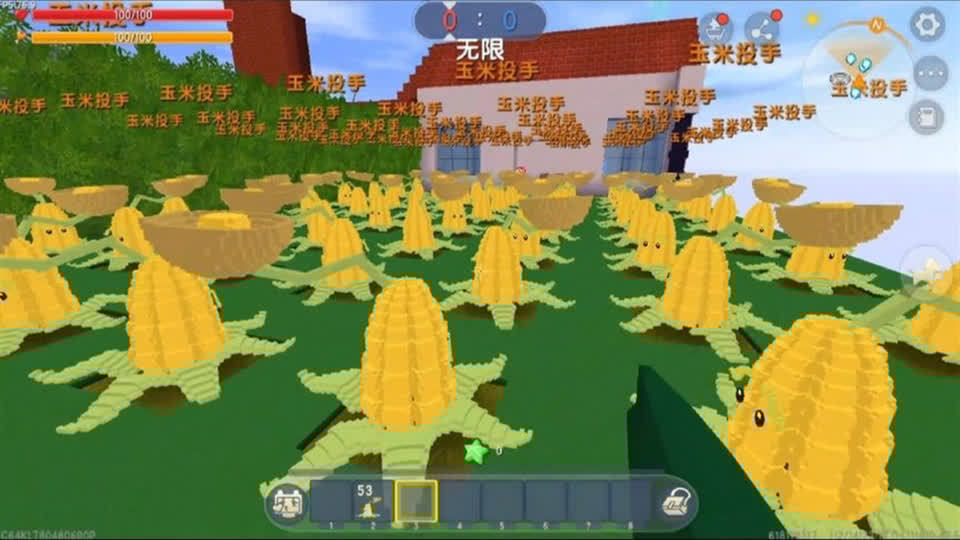 迷你世界:全屏的玉米投射手有多强?僵尸博士都害怕了!
