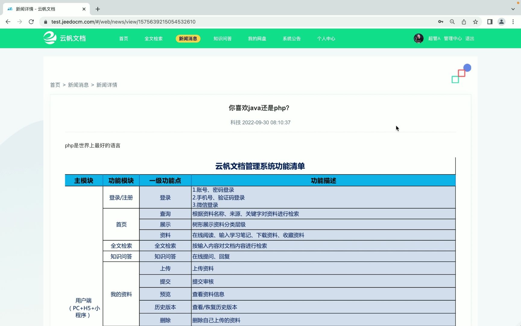 云帆文档管理系统-新闻消息管理