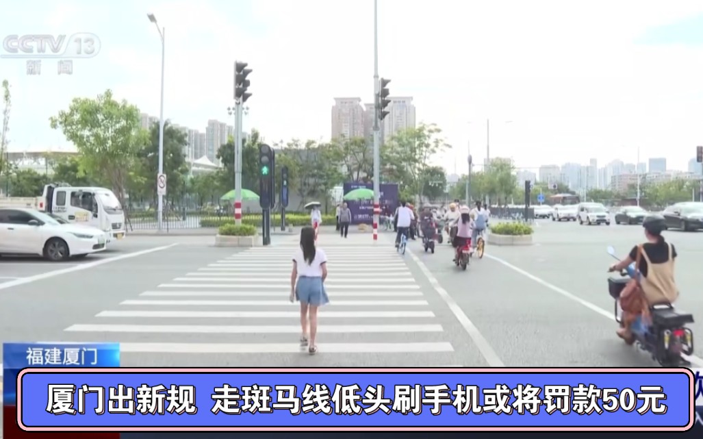 厦门出新规 走斑马线低头刷手机或将罚款50元