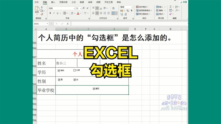 excel表格中,个人简历中的“勾选框”是怎么添加的。