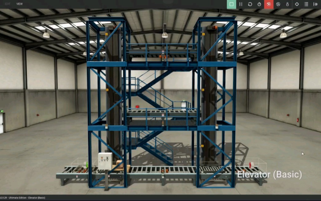 [factory io]使用两部电梯通过三个不同的楼层运送物品。