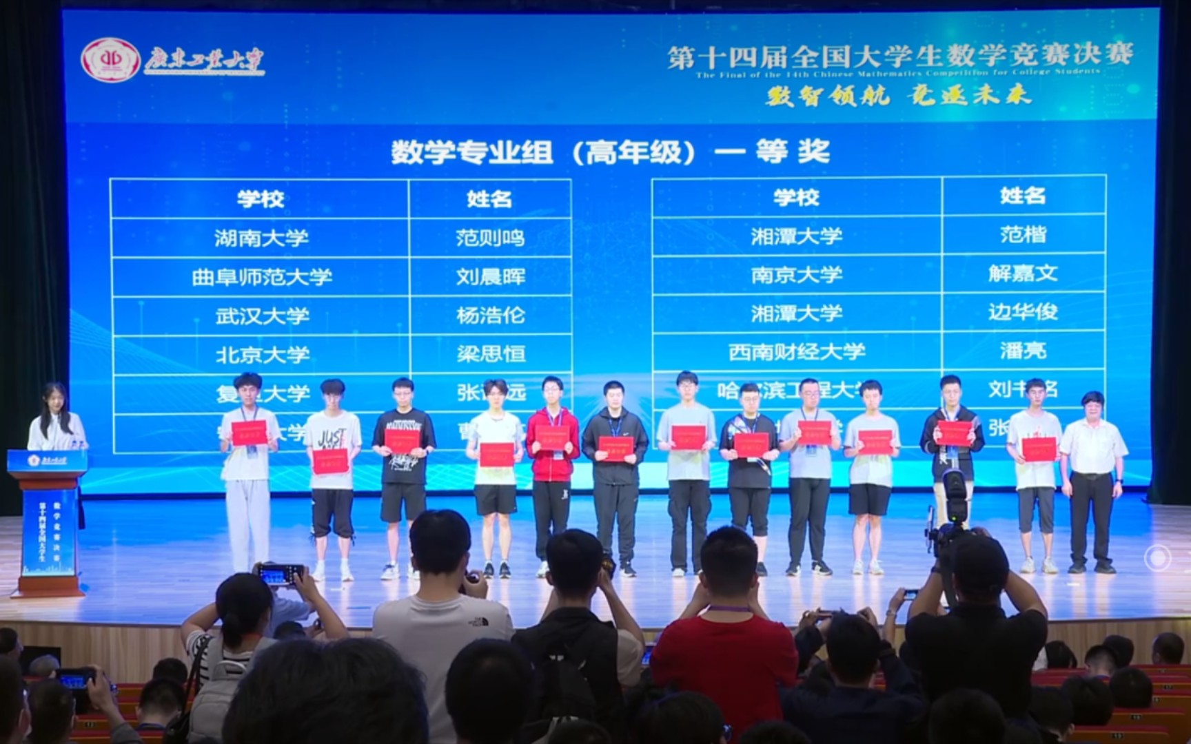 第十四届全国大学生数学竞赛决赛(直播颁奖节选)