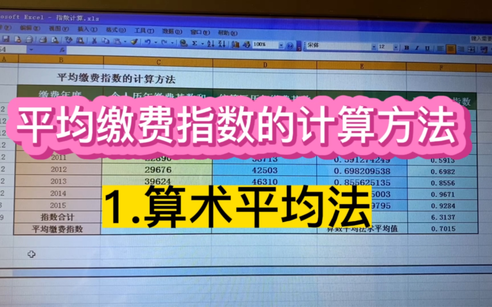 养老金计算中平均缴费指数的计算方法(1)算术平均法