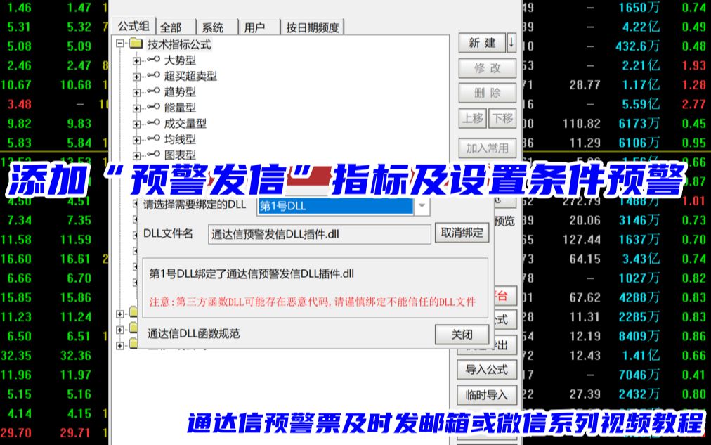 添加“预警发信”指标及设置条件预警