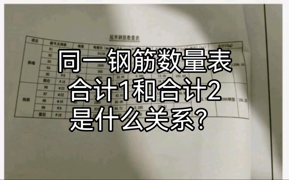 同一钢筋数量表合计1和合计2是什么关系?