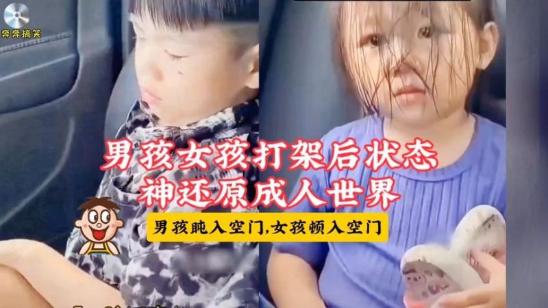 男孩女孩打架后状态,神还原成人世界,简直一模一样!