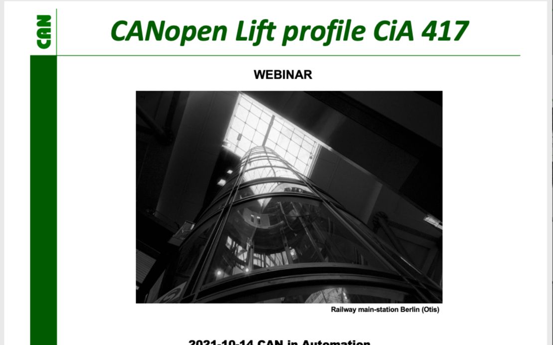 【CiA网络讲座系列-10】CANopen 电梯 - CiA 417 协议现状及发展 ...