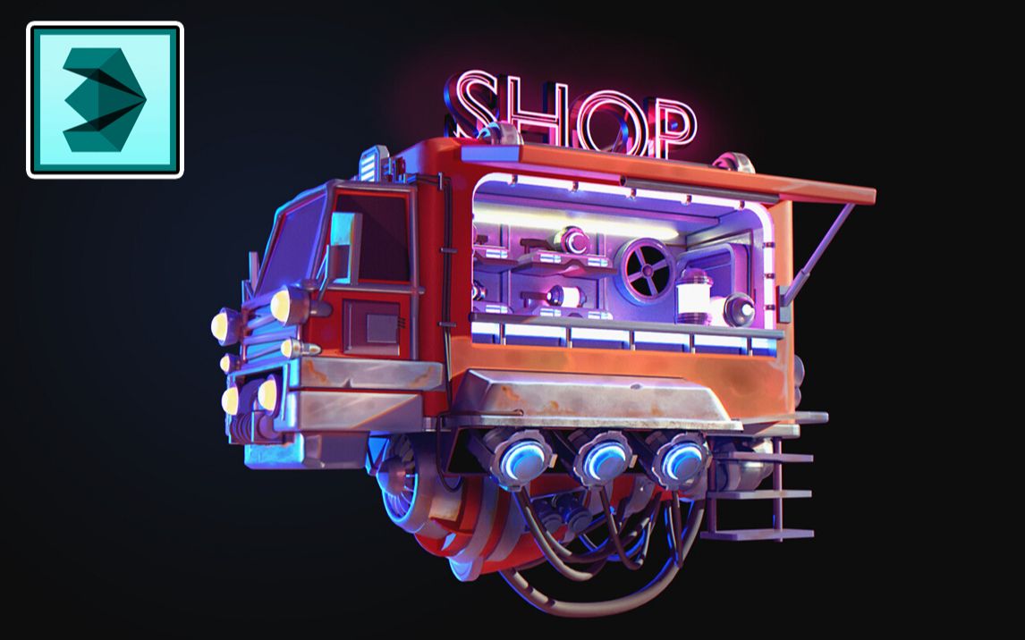 【3d建模教程】未来科技——悬浮汽车商店模型制作 简单的基础模型...