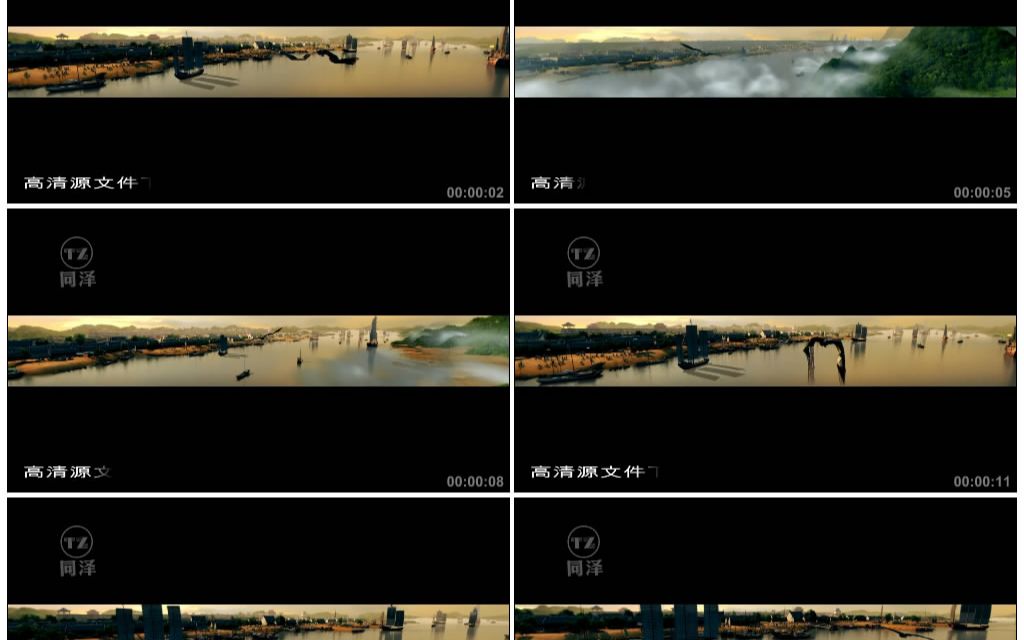 4230346 7K古代码头商船航运城楼港口三维历史大运河场景高清视频...