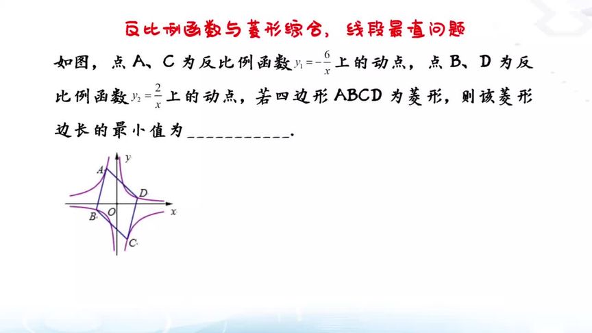 反比例函数与菱形综合,利用勾股定理及完全平方公式求最值