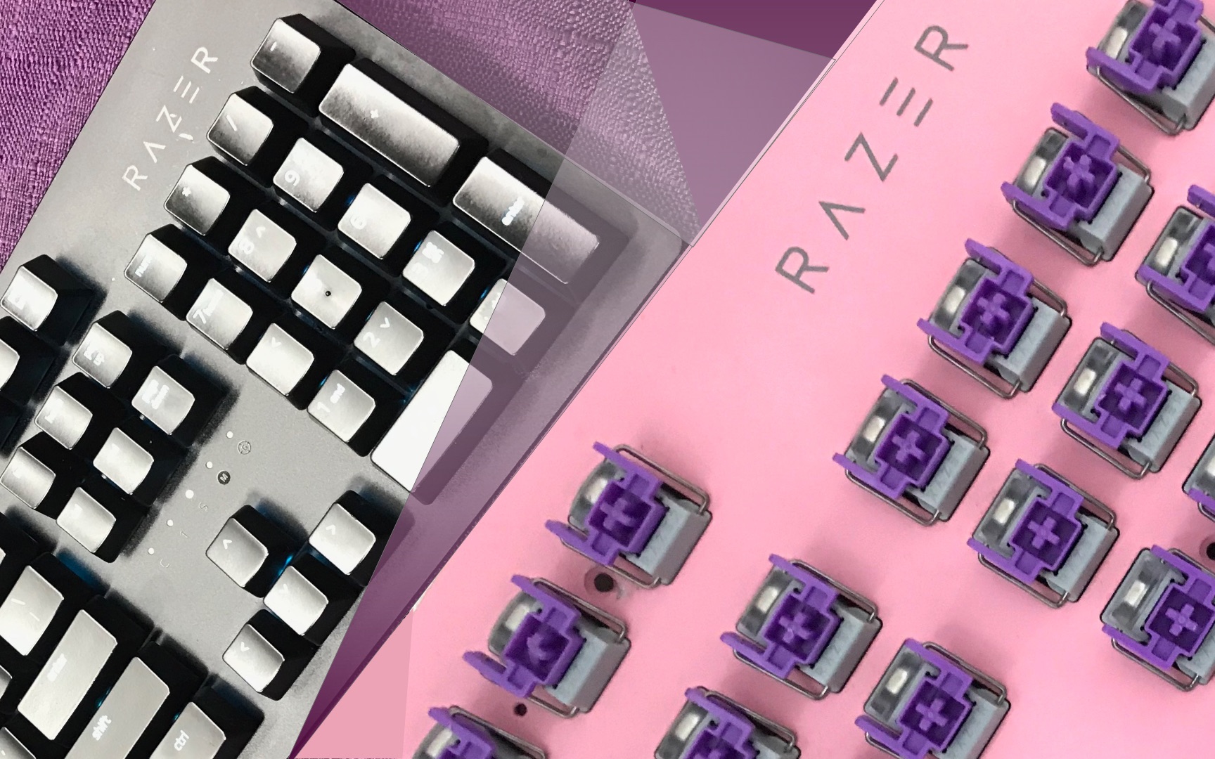 雷蛇猎魂光蛛机械键盘黑色标准版改造成粉晶版