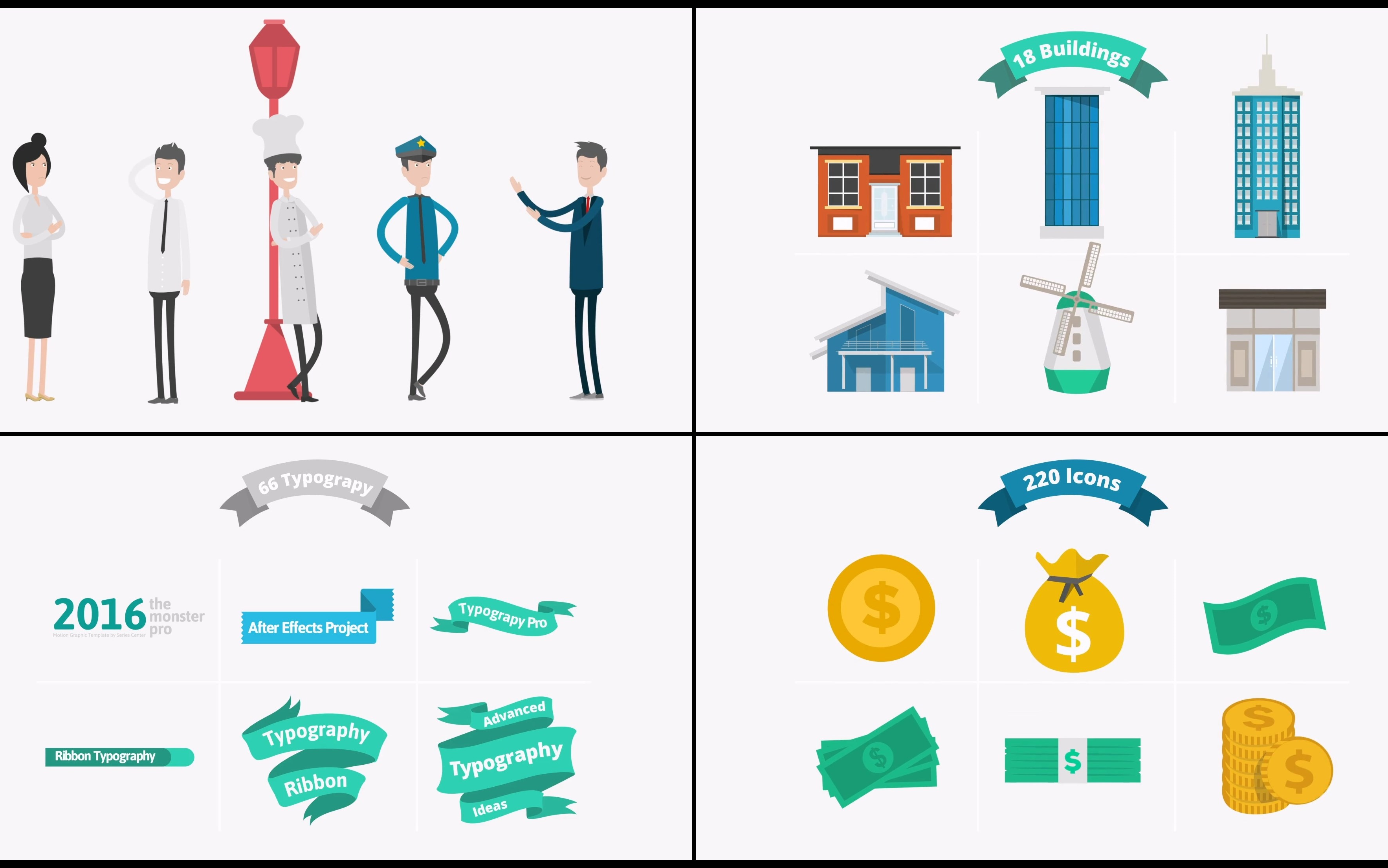 AE模板-SEO解说解释素材包MG动画卡通人物形象动态文字标题模板...