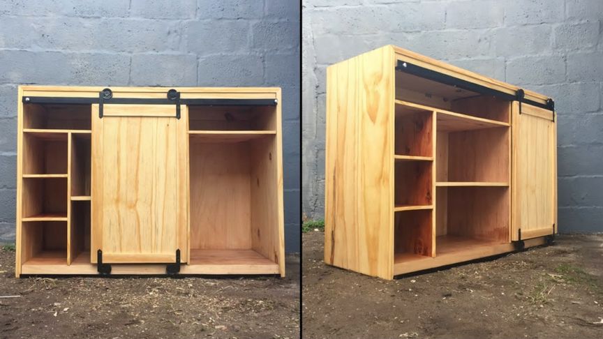 有滑动门的厨房用家具,这木匠手艺真厉害,太赞了