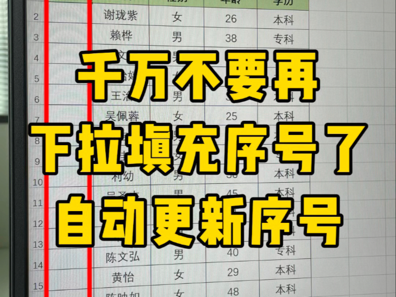 Excel表格自动更新序号