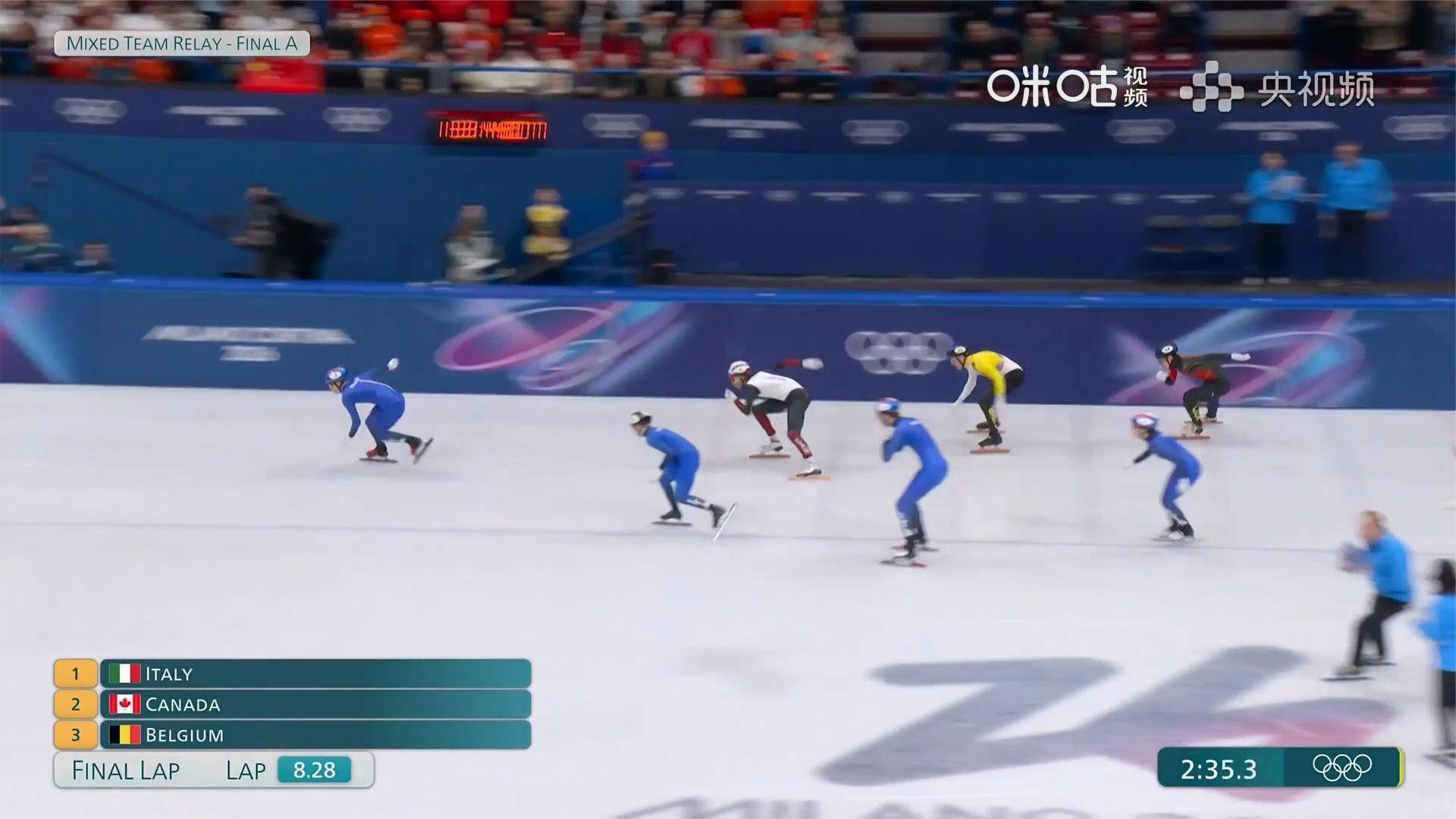 短道速滑混接中国排第四,意大利队夺得冠军加拿大亚军比利时季军