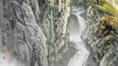 3D中国山水画,飞流