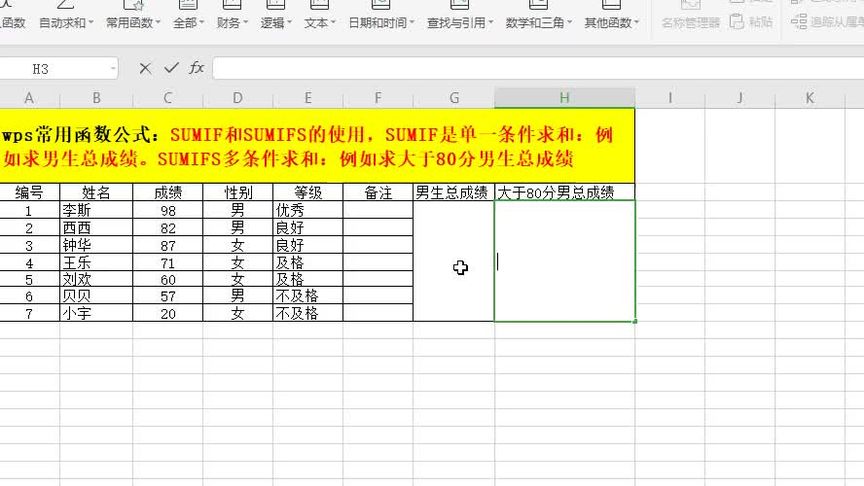 wps常用函数公式:SUMIF和SUMIFS的使用