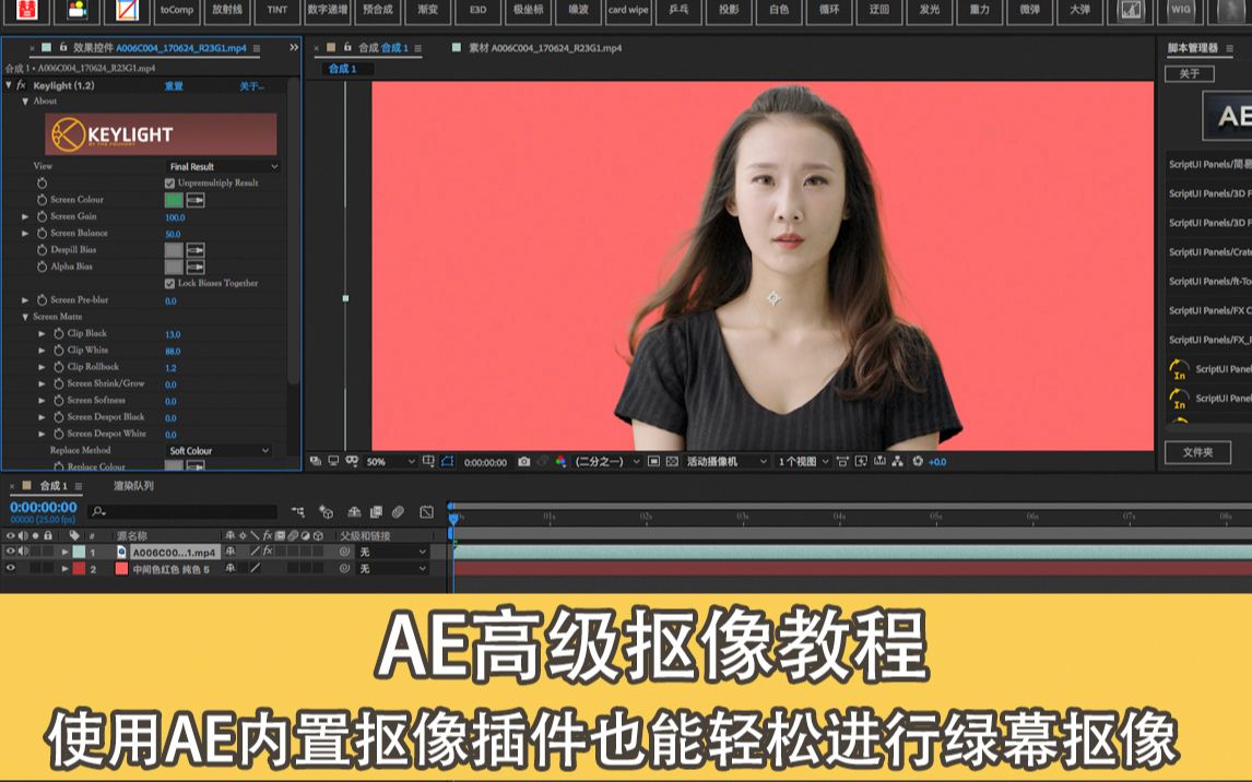 AE高级抠像教程 使用AE内置插件也能轻松进行绿幕抠像