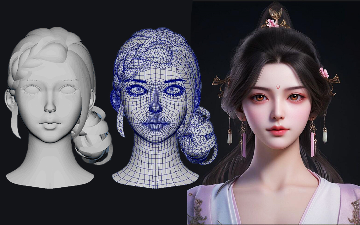 【Maya人物布线】古风女性角色建模全流程,从拉box到完整的人体头型...